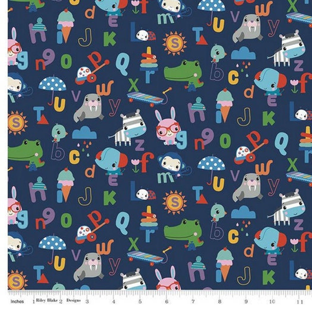 END of BOLT 34 Inches of ABC Fabric, Play and Learn Fabric, Cute ...