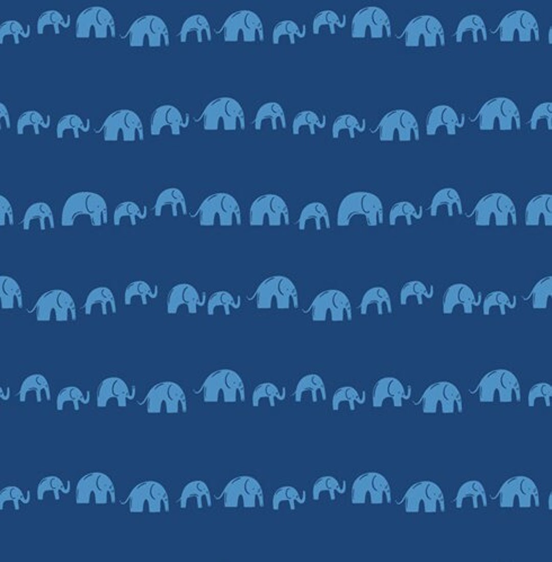 Elephants Fabric, Blue Elephants on Blue Tones Fabric for Selva ...