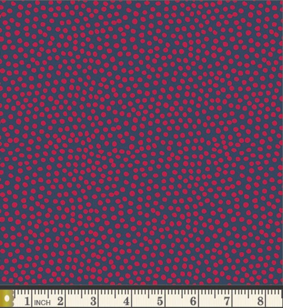 Red Dots Over Navy Fabric, Sunspots Raspberry From the Sun Kissed Collection, Art Gallery "feel ...