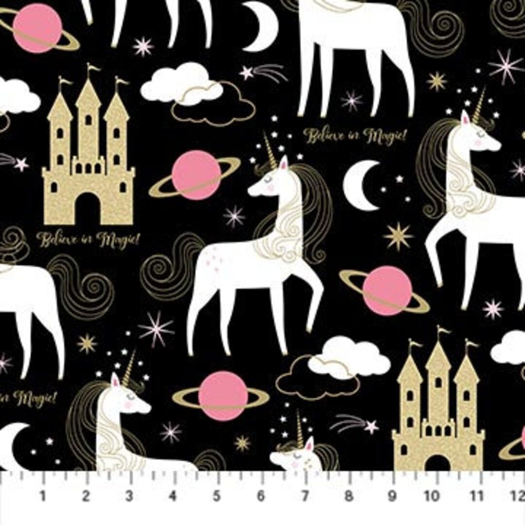 Unicorns Fabric, Unicorns in the Universe Fabric, White Unicorns ...