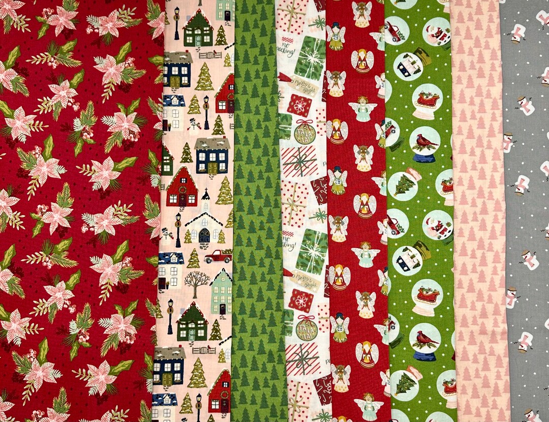 Christmas Bundle of 8 Fat Quarters, Houses, Trucks, Trees, Poinsettias ...