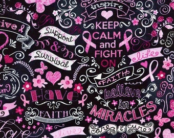 Cancer Survivor Fabric Cancer Positive Words Purples by ...