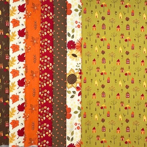 Autumn Bundle of 8 Fabrics, Fall Fabrics, Thanksgiving Colorful Fabrics ...