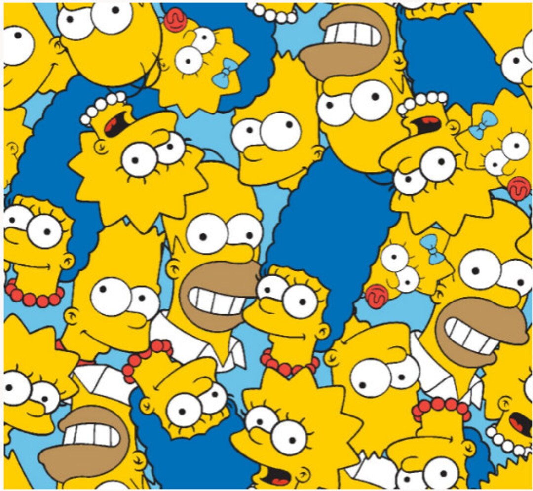 The Simpsons Fabric, Cartoons Fabric, Blue and Yellow Kids Fabric ,fun ...