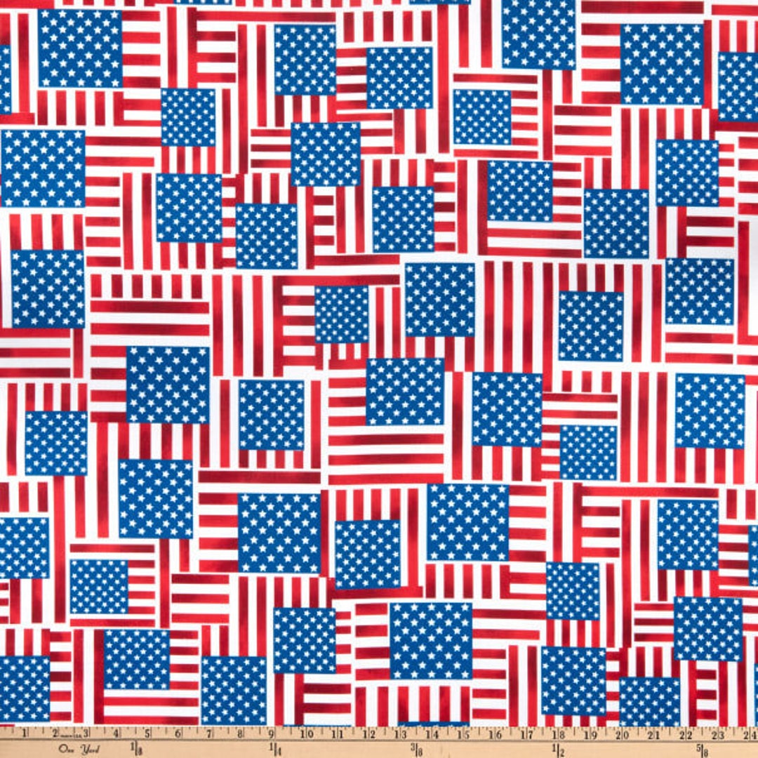 American Flags Fabric, Patriotic Fabric, 4th of July Fabric 100% Cotton ...