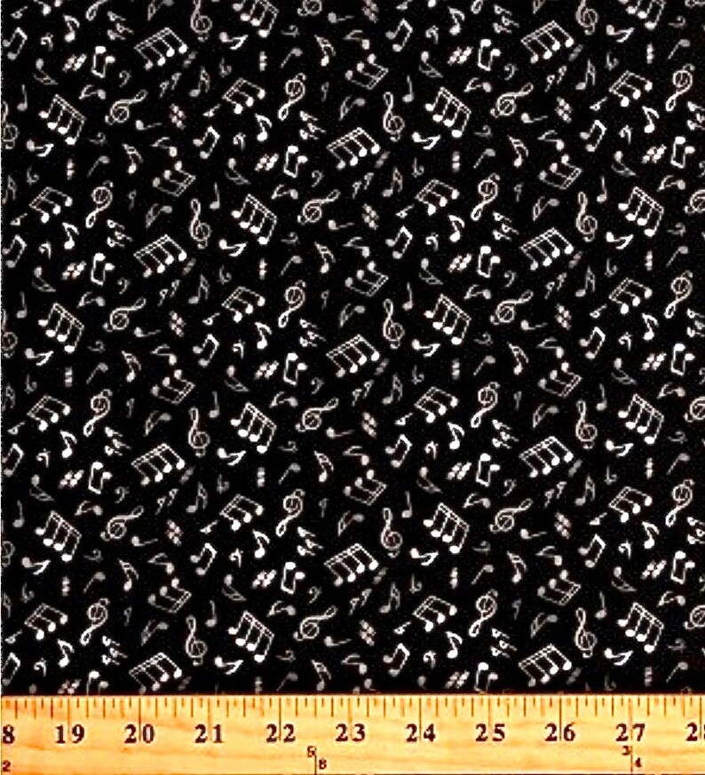 Music Fabric Musical Notes on Black Fabric Musician Fabric | Etsy
