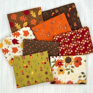 Autumn Bundle of 8 Fabrics, Fall Fabrics, Thanksgiving Colorful Fabrics ...