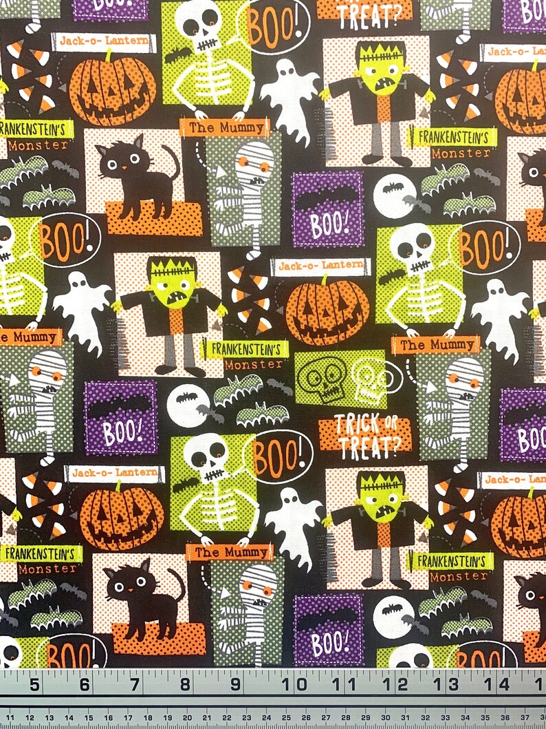 Halloween fabric spooky kids fabric Halloween children | Etsy