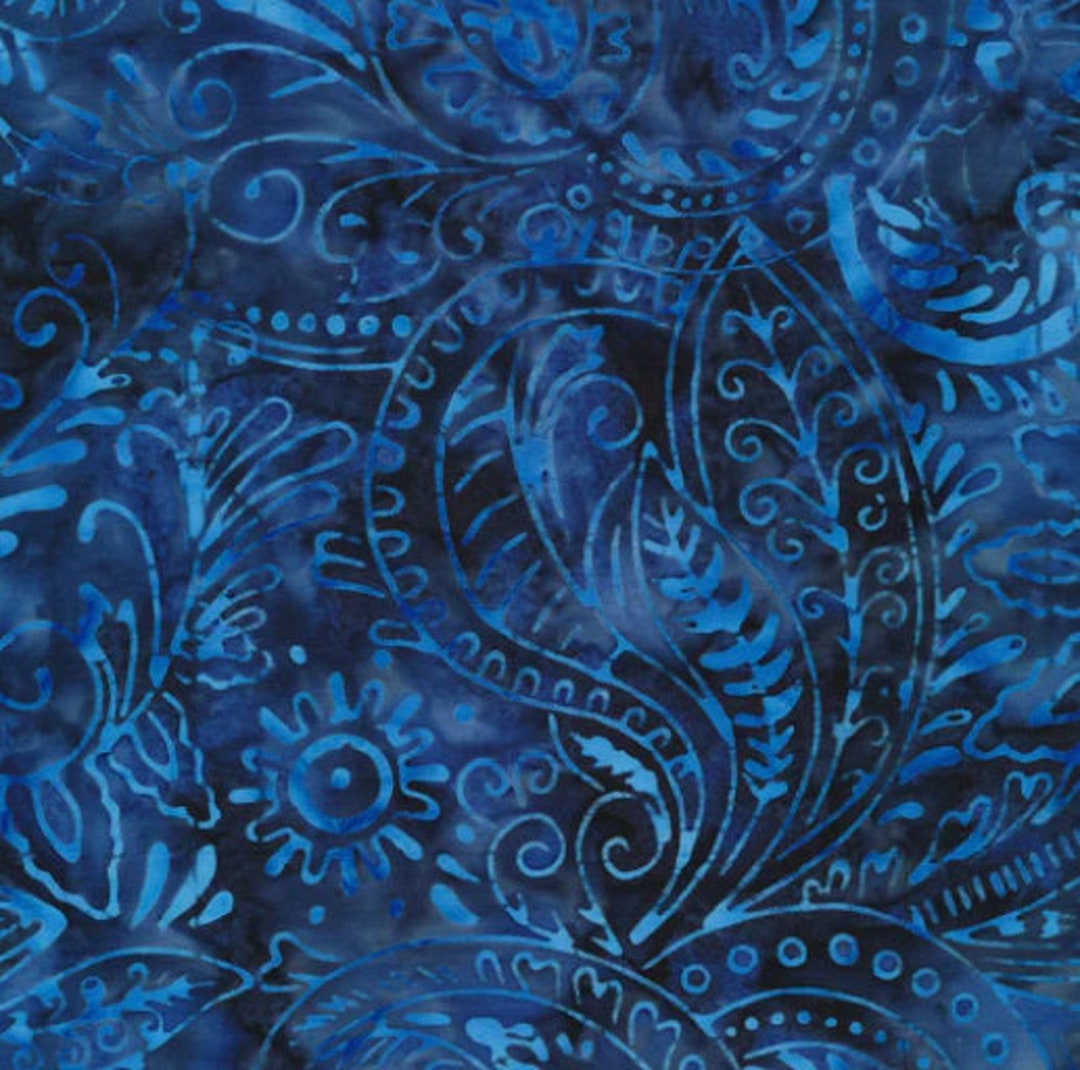 Batik Fabric, Blue Paisleys Batik Hand Dyed Ethically Sourced and Made ...