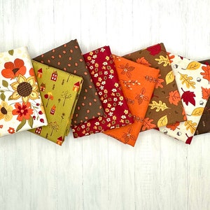 Autumn Bundle of 8 Fabrics, Fall Fabrics, Thanksgiving Colorful Fabrics ...