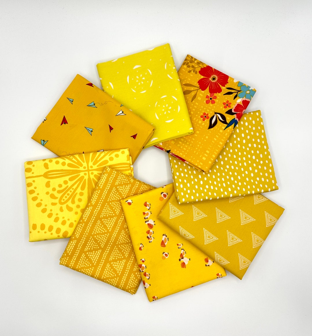 Bundle of 8 Fabrics in Yellow Color From Different Collections CHOOSE ...