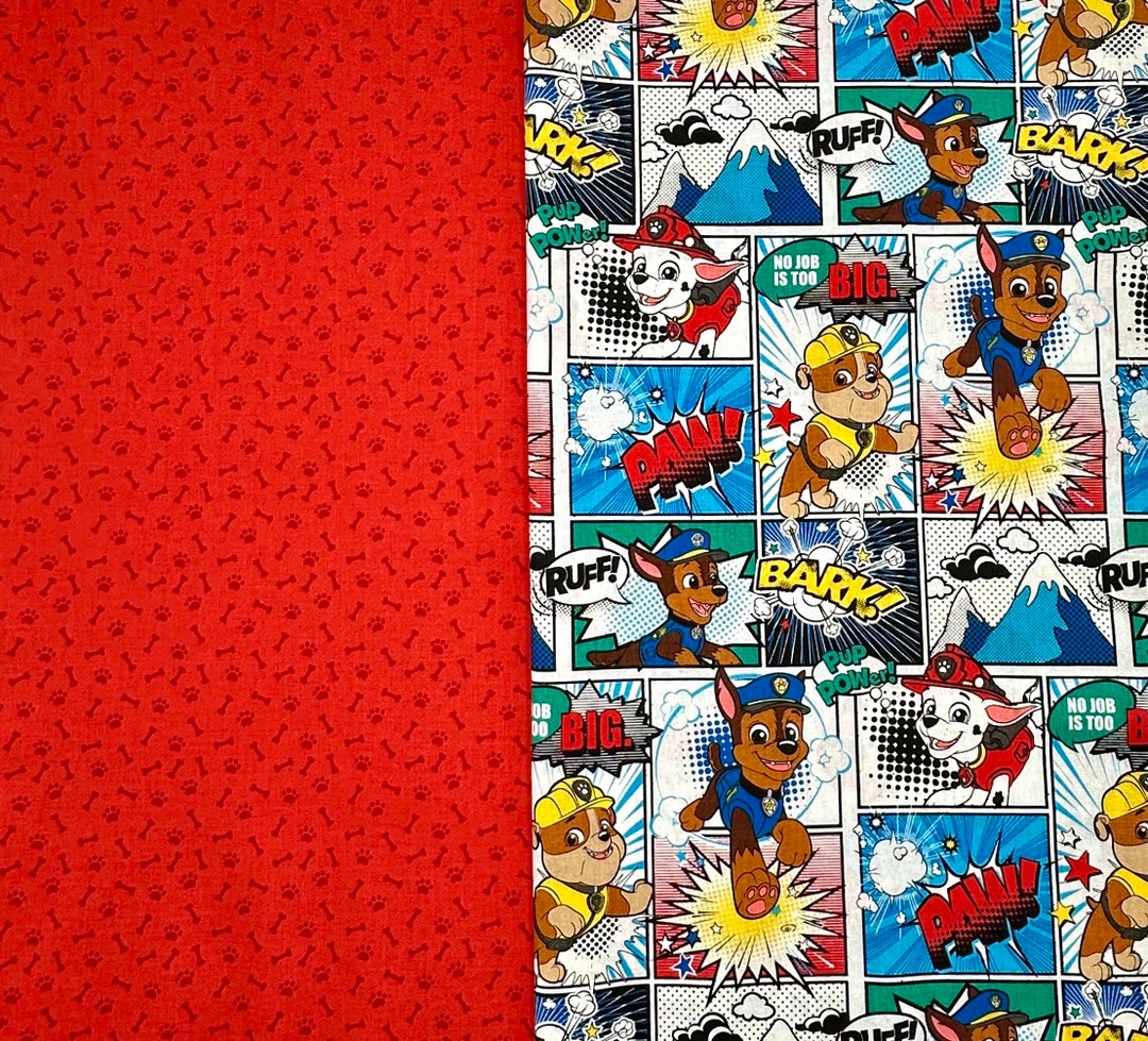 Bundle of 2 Fabrics, Paw Patrol Dogs and Red Paws and Bones Fabrics ...