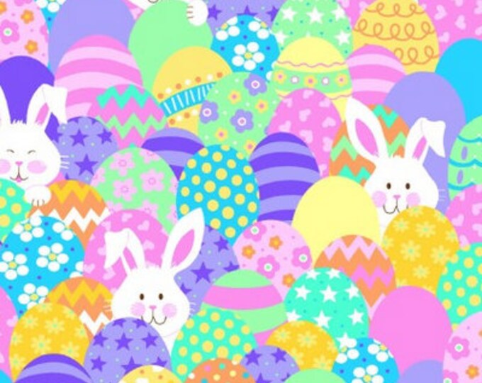 END of BOLT 30 Inches of Easter Fabric, Bunnies and Decorated Eggs ...