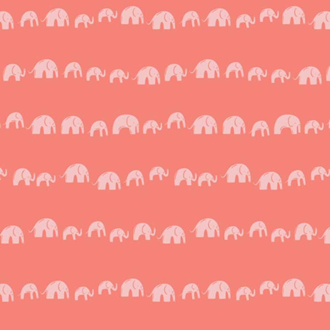 Elephants Fabric, Peach Elephants on Coral for the Selva Collection ...
