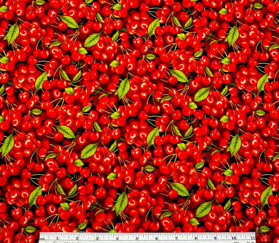 END OF BOLT 21 Inches Cherries Fabric, Red Cherries Fabric, Picnick ...