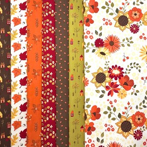 Autumn Bundle of 8 Fabrics, Fall Fabrics, Thanksgiving Colorful Fabrics ...
