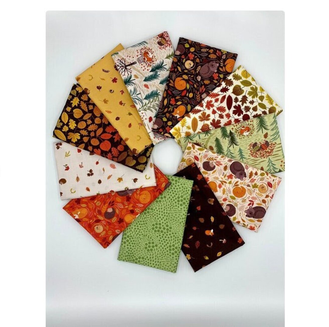 Autumn Bundle of 11 Fabrics, Woodland Animals Sleeping in the Fall ...