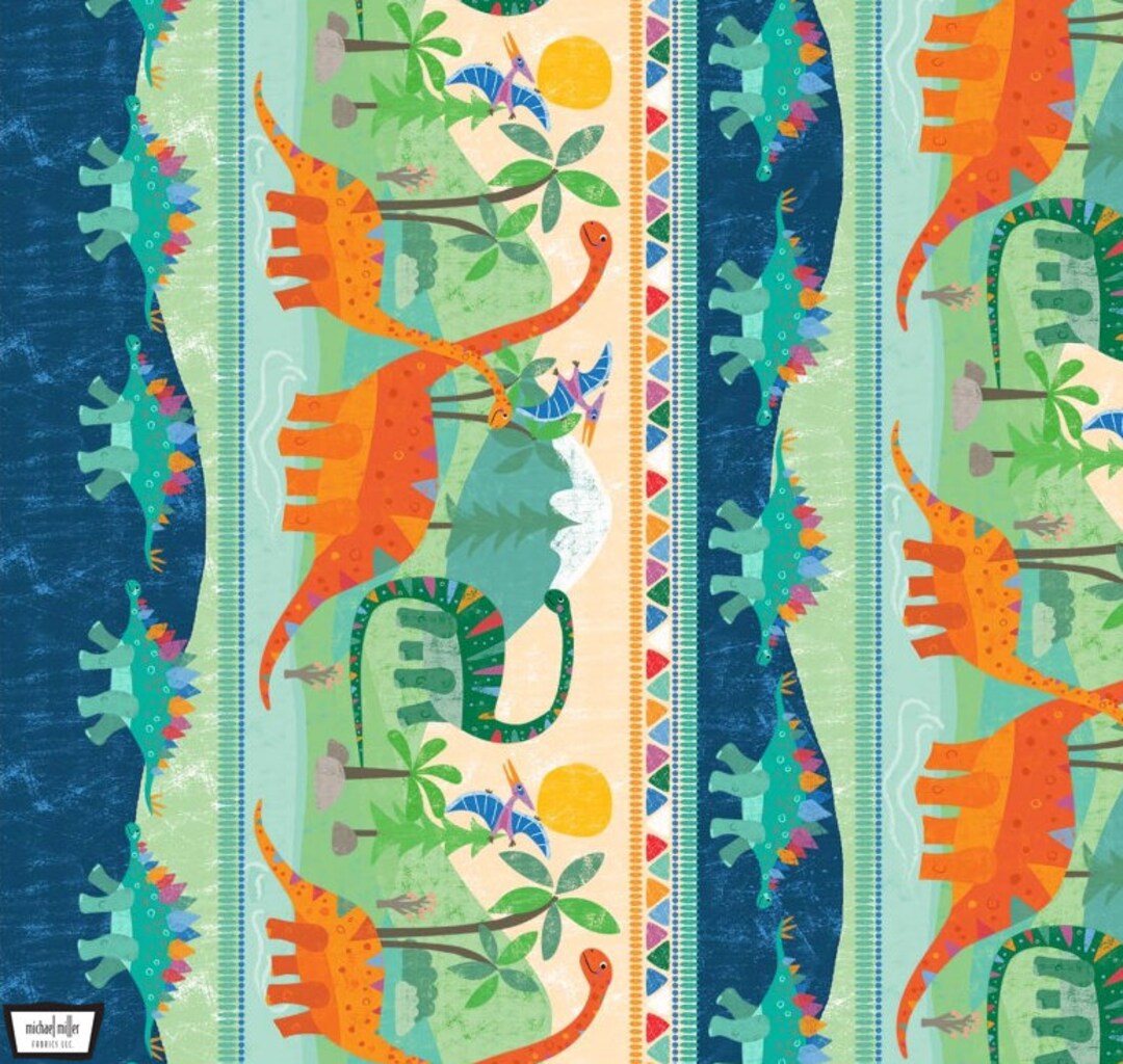 Dinosaurs Fabric, Colorful Dinosaurs Stripe Fabric, Little Kids Fabric ...