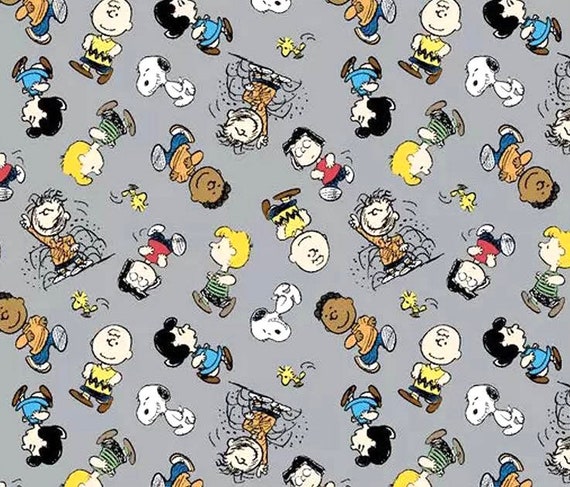 Snoopy Fabric Peanuts Fabric Snoopy and Friends Allover Grey - Etsy