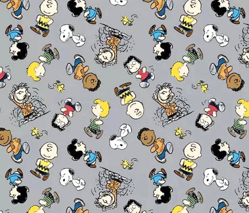Snoopy Fabric Peanuts Fabric Snoopy and Friends Allover Grey - Etsy