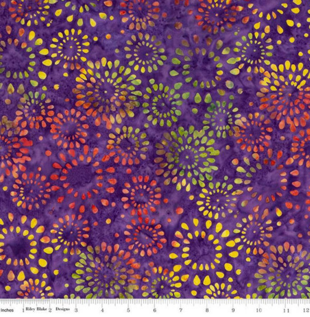 Batik Fabric, Purple Multicolor Batik Tjaps Hand Dyed Ethically Sourced ...