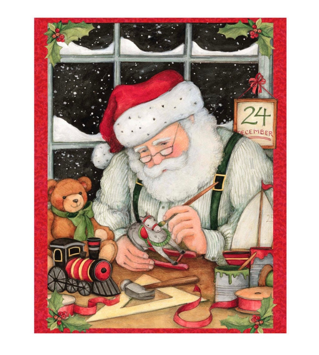 Christmas Fabric Panel Santa Making Toys Panel 100% Cotton - Etsy