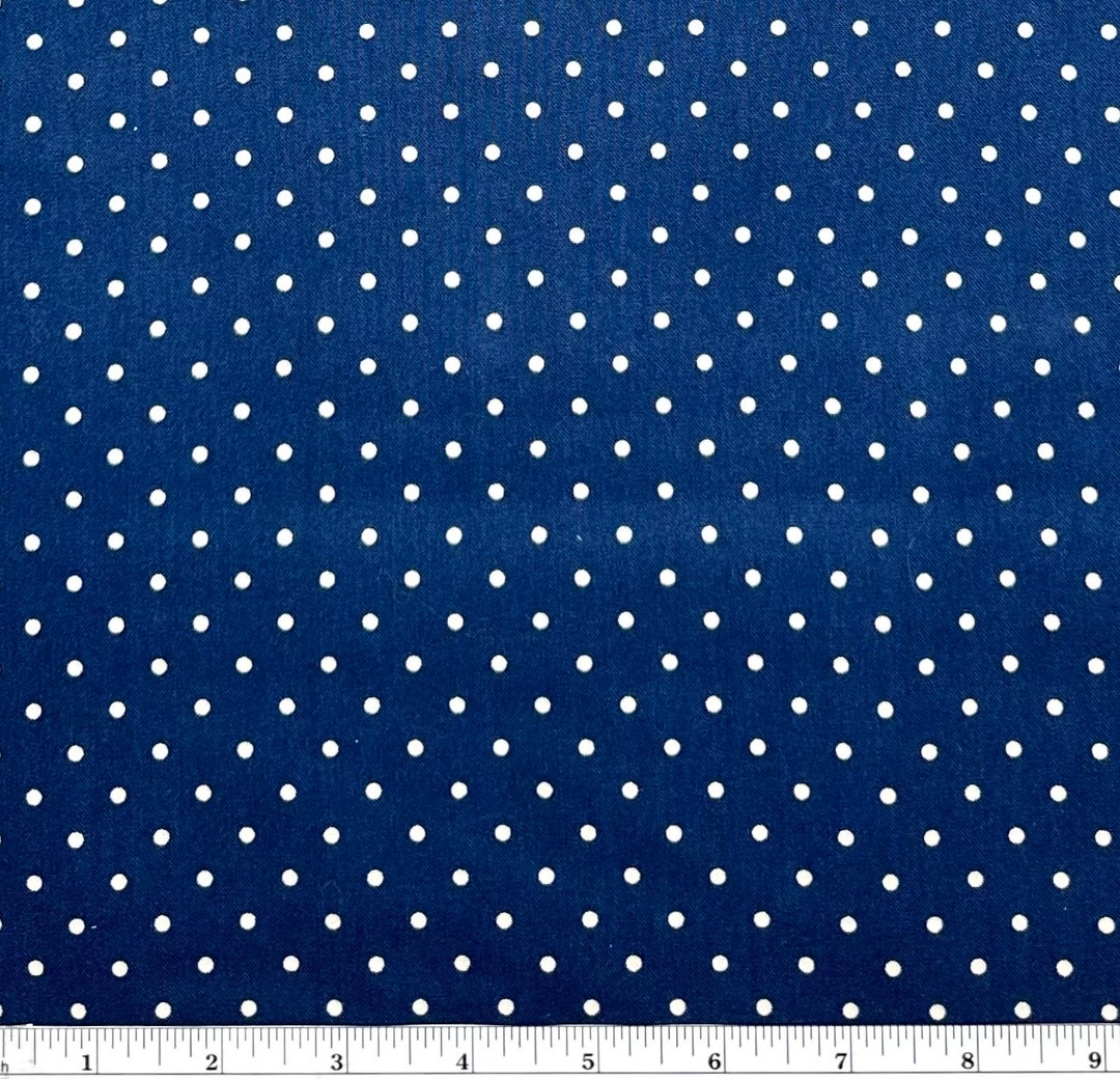 Navy Polka Dots Fabric, White Polka Dots Over Navy Fabric, Nautical Polka Dots 100% Cotton for ...