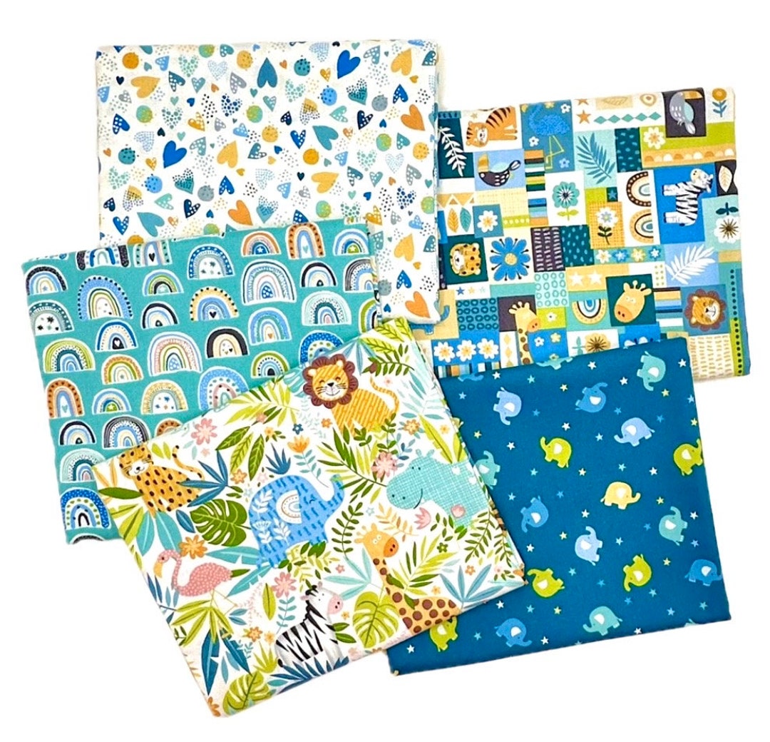 LAST ONE! Bundle of 5 Fat Quarters, Cute Animals Baby Fabric, Boy or ...