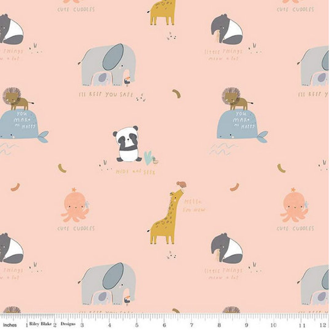 Baby Animals Fabric, Cute Animals Over Coral Fabric, Neutral Nursery ...