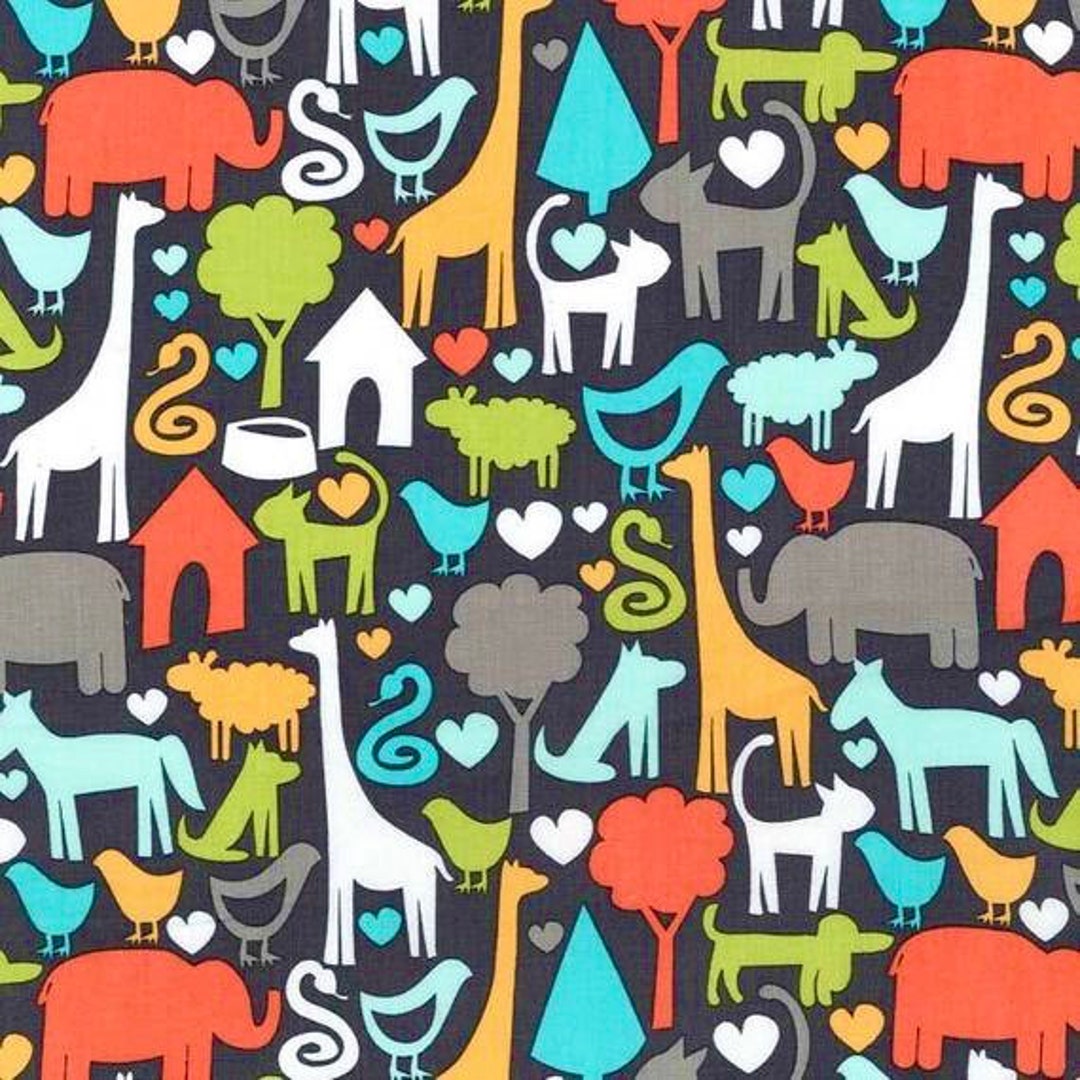 Animals Fabric, Animals of the World Fabric, Animals and Hearts Fabric ...