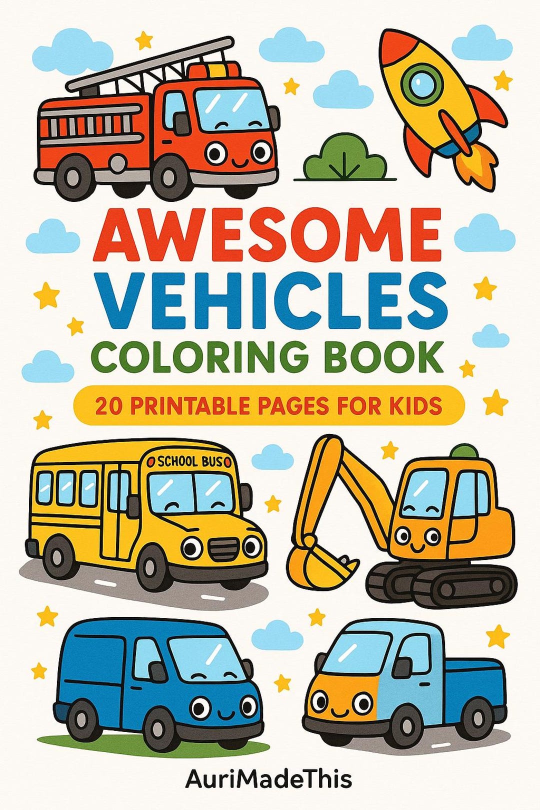 Awesome Vehicles Coloring Book for Kids – 20 Printable Pages | Instant ...