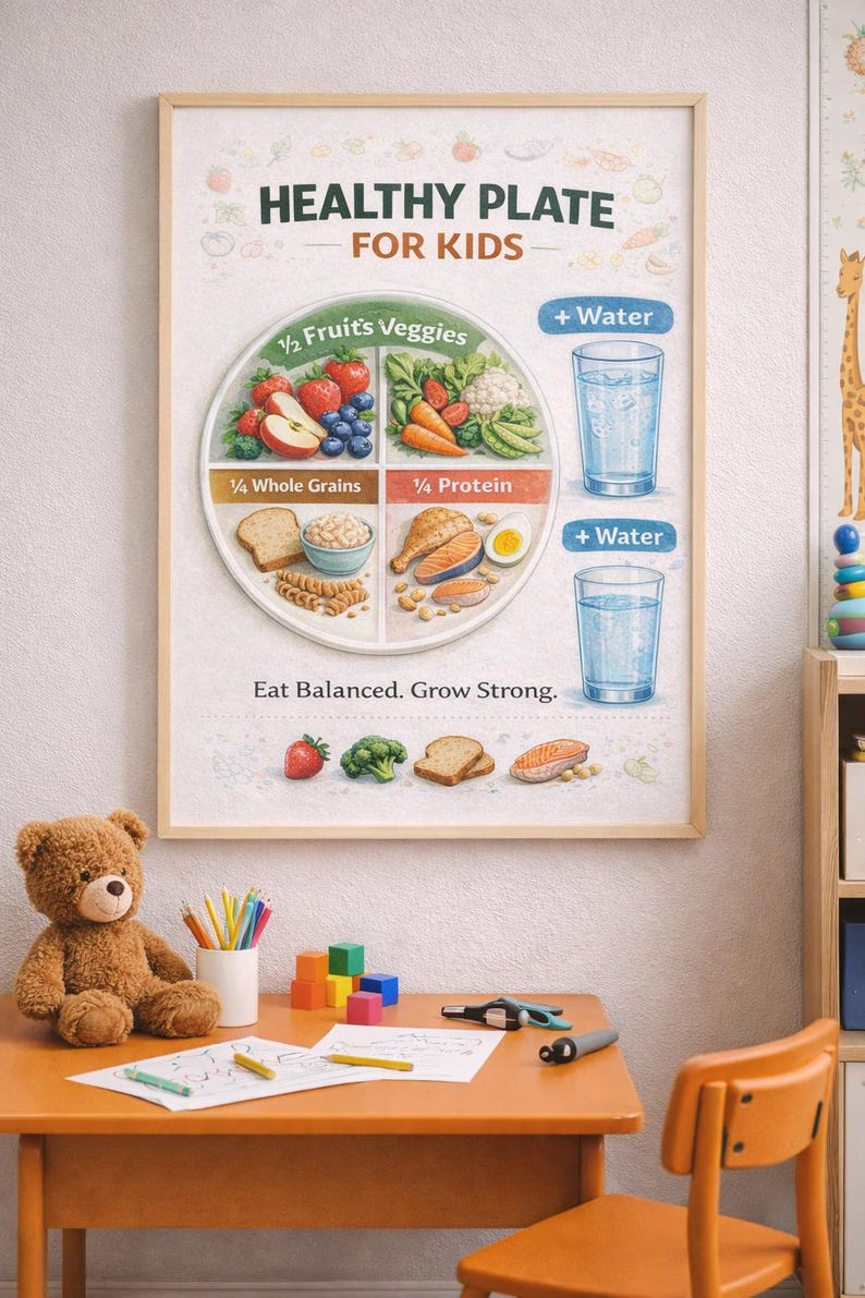 Kids Nutrition Poster – Healthy Plate Chart, Classroom Decor (digital ...
