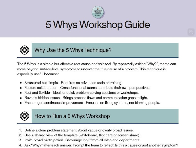 5 Whys Root Cause Analysis Kit: Workshop Template & Guide (digital ...