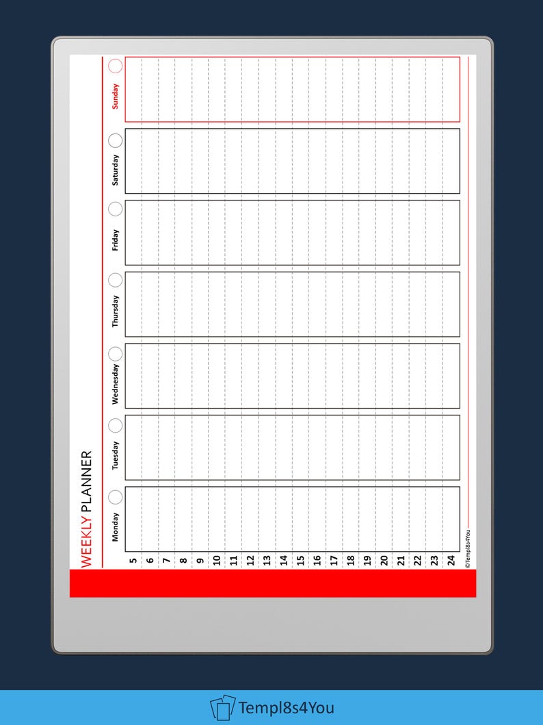 Weekly Planner in Hours Template for Remarkable Paper Pro Tablet - Etsy