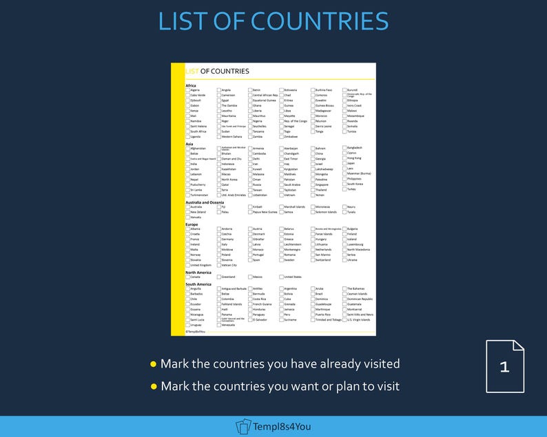 List of Countries Template for Remarkable Paper Pro - Etsy
