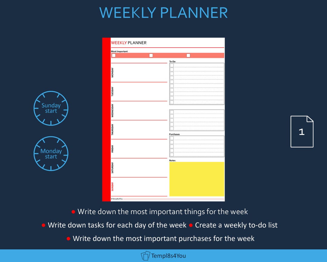 Weekly Planner Template for Remarkable Paper Pro Tablet - Etsy