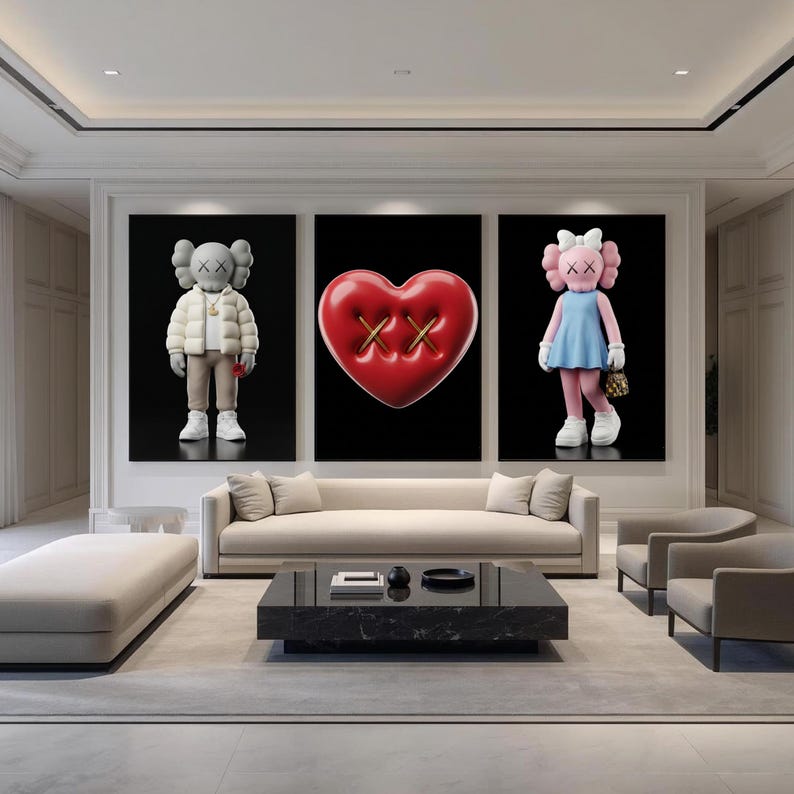 Decorative Hypebeast Couple Kaws Designer Wall Art Poster Set of 3 ...