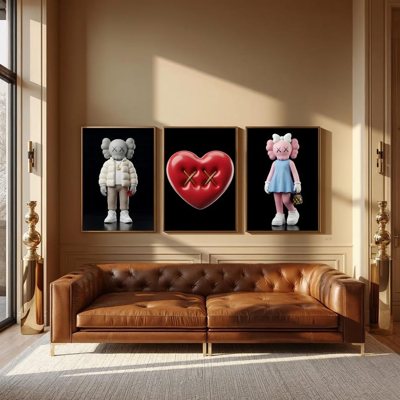 Decorative Hypebeast Couple Kaws Designer Wall Art Poster Set of 3 ...