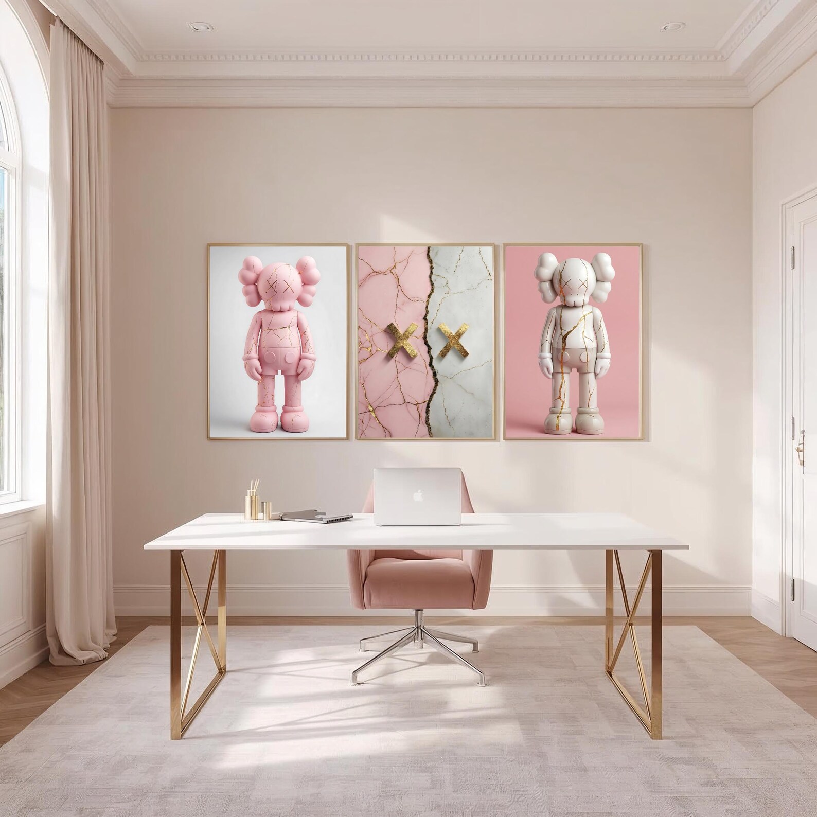 Decorative Hypebeast Pink Kaws Designer Wall Art Poster Set of 3, Kaws ...