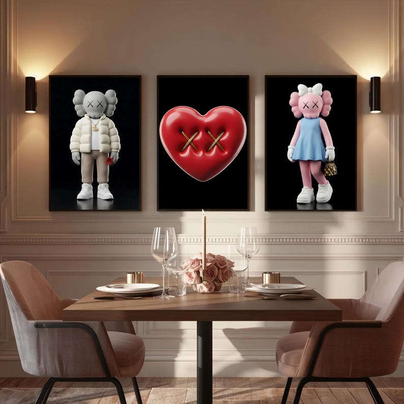 Decorative Hypebeast Couple Kaws Designer Wall Art Poster Set of 3 ...