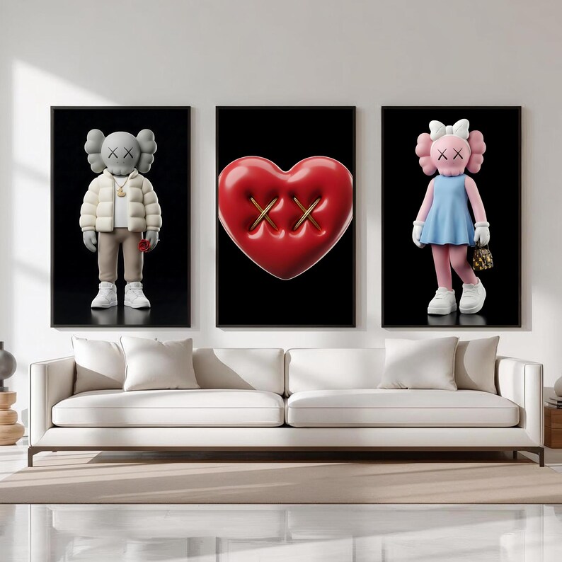 Decorative Hypebeast Couple Kaws Designer Wall Art Poster Set of 3 ...