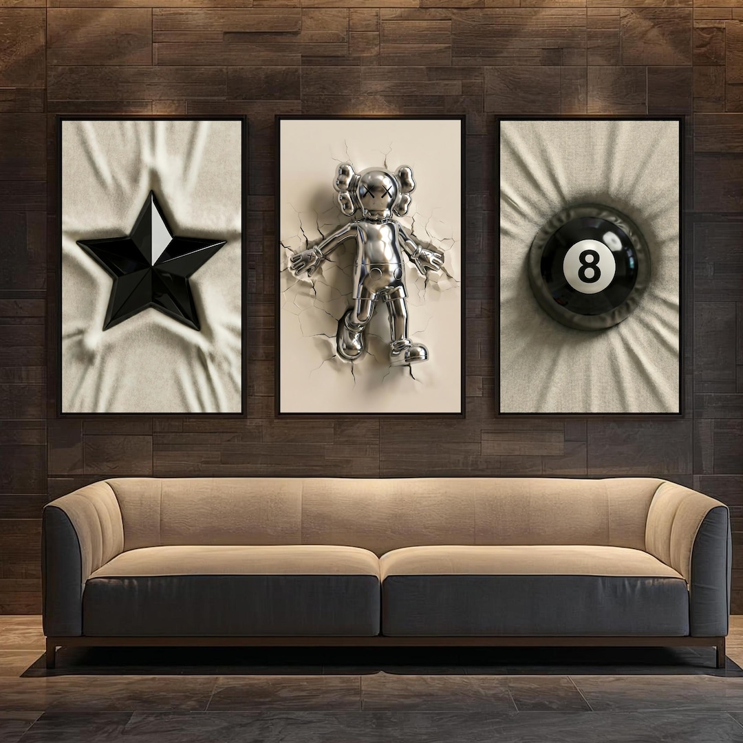Decorative Hypebeast Kaws Inspired Designer Wall Art Poster Set of 3 ...
