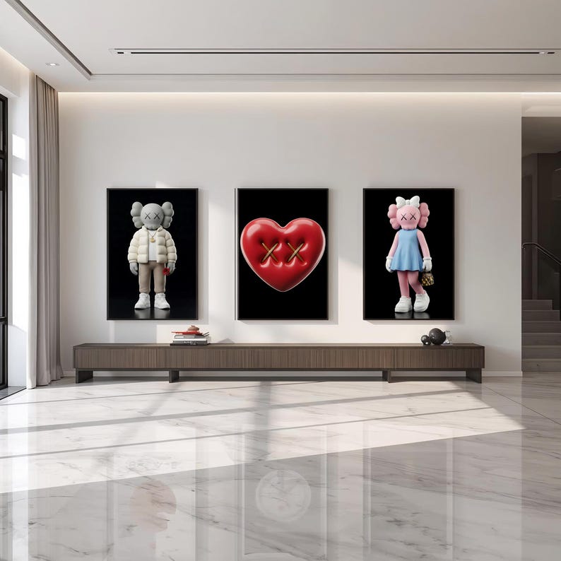 Decorative Hypebeast Couple Kaws Designer Wall Art Poster Set of 3 ...