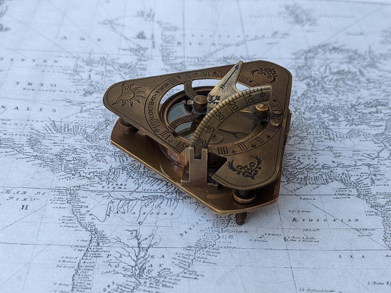 Handmade Triangular Brass Sundial Compass for Travel | Antique Nautical ...