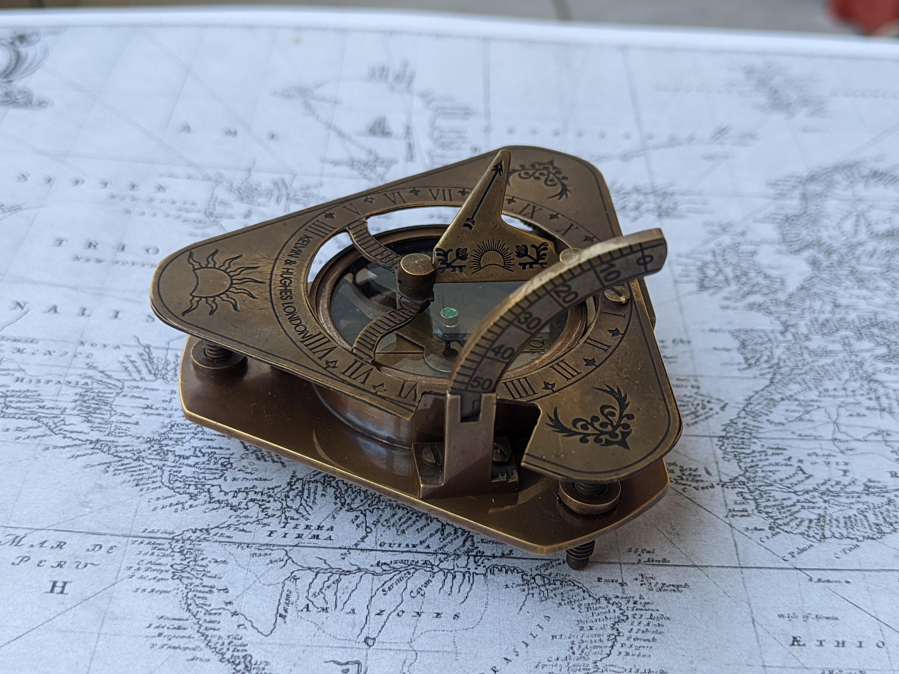 Handmade Triangular Brass Sundial Compass for Travel | Antique Nautical ...
