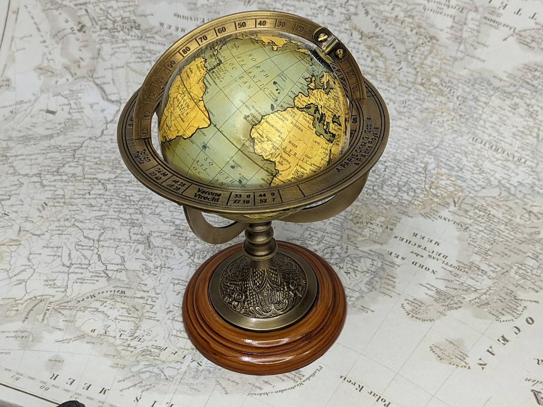 Vintage Style Desktop Globe With Brass Stand: Home Office Decor - Etsy