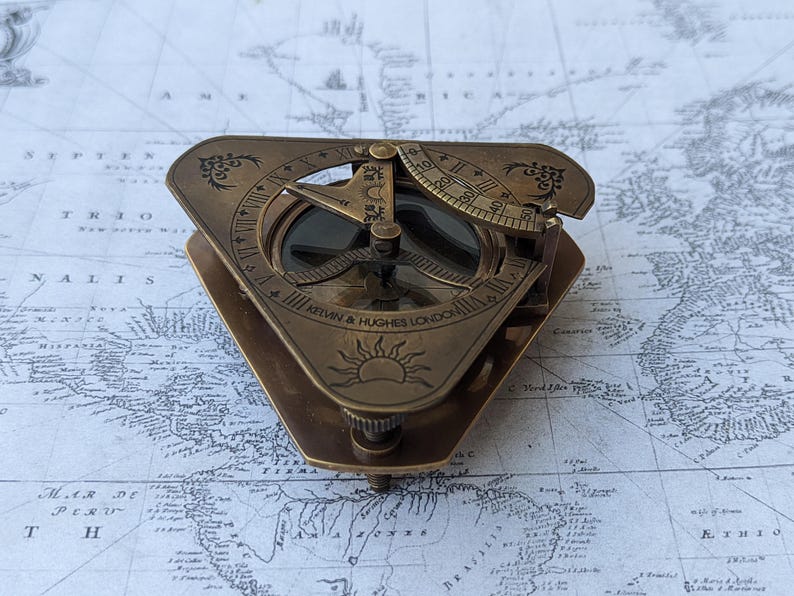 Handmade Triangular Brass Sundial Compass for Travel | Antique Nautical ...