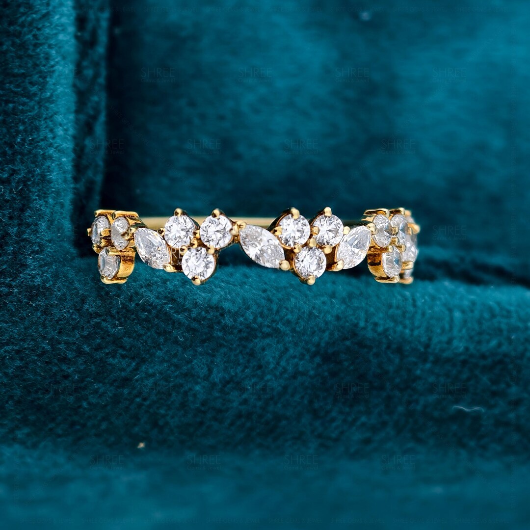 Marquise Round Cut Lab Grown EF VS Diamond Eternity Ring, 14K Gold ...