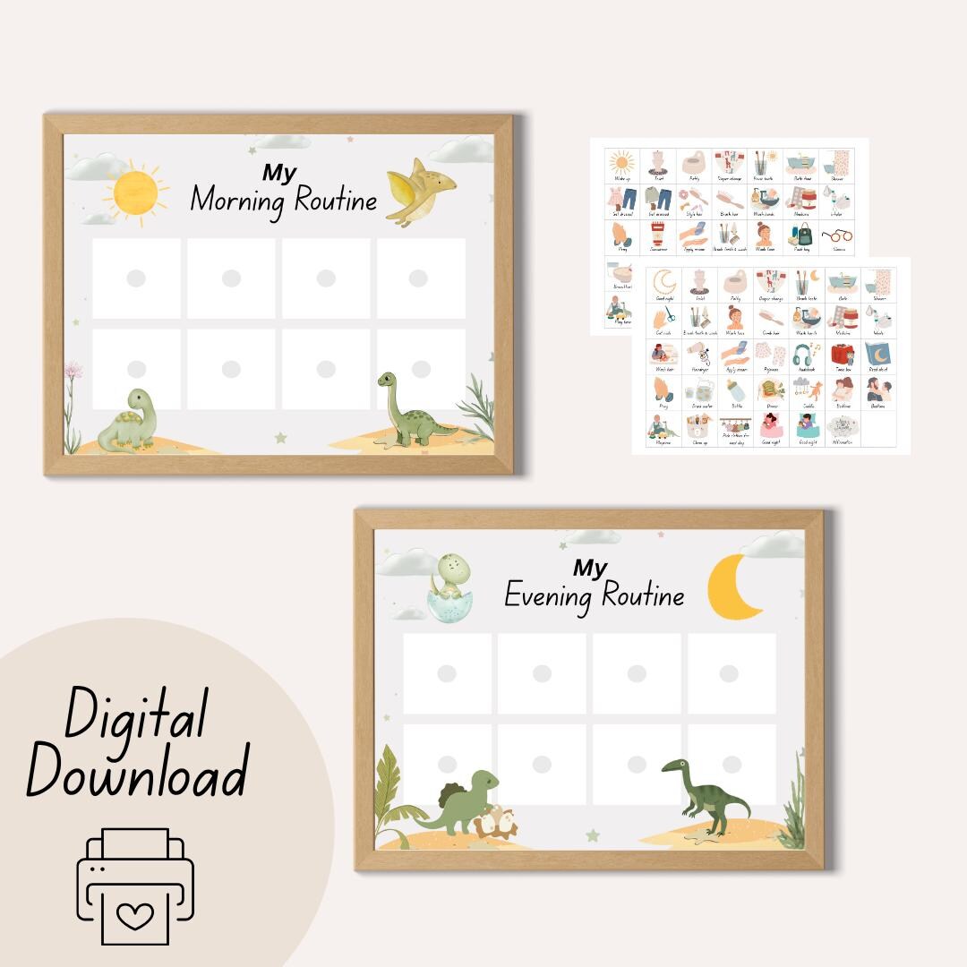 Morning Routine, Evening Routine for Kids, With Large Cards, Dinosaur ...