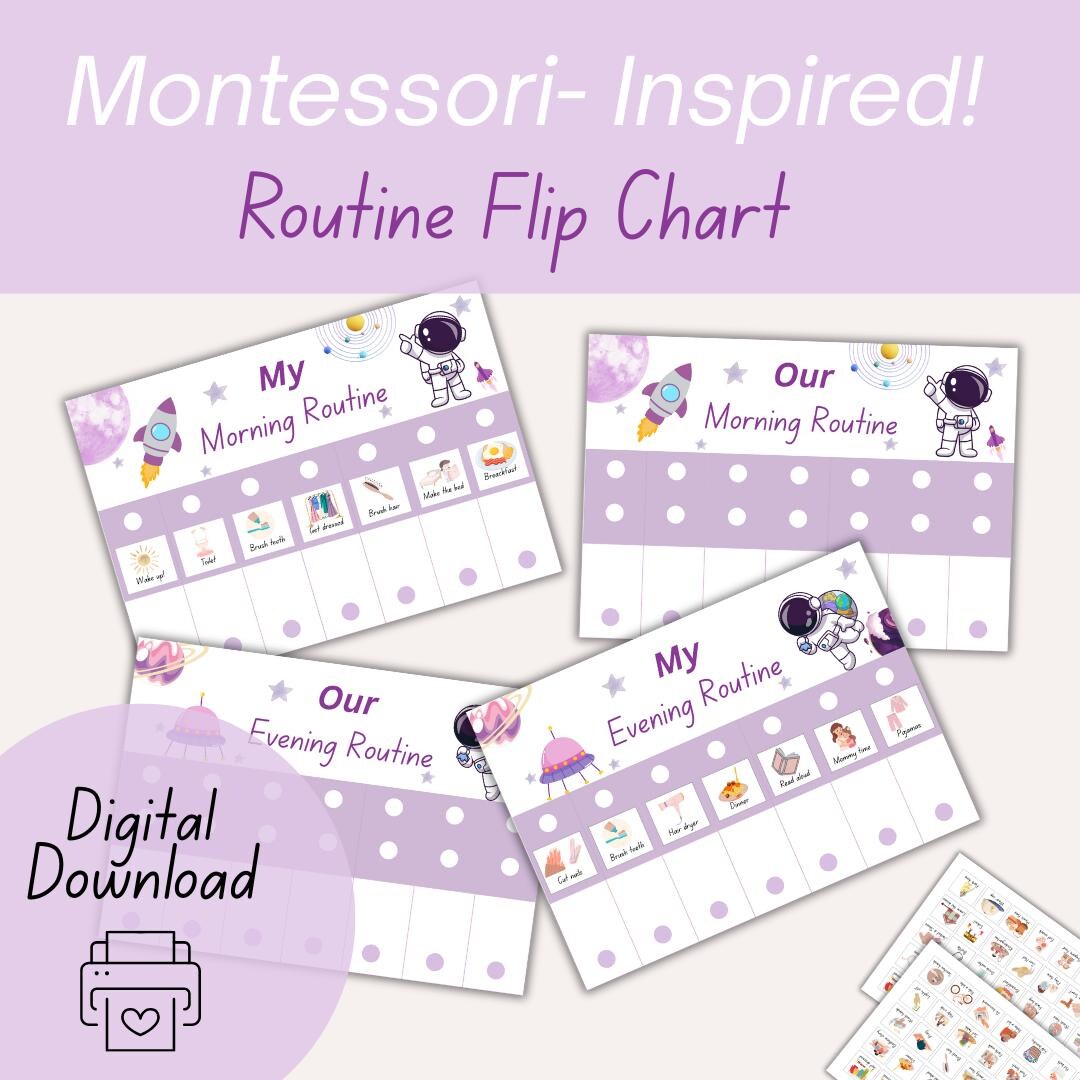 Morning & Evening Routine for Kids, Space Theme Printable Routine Chart ...